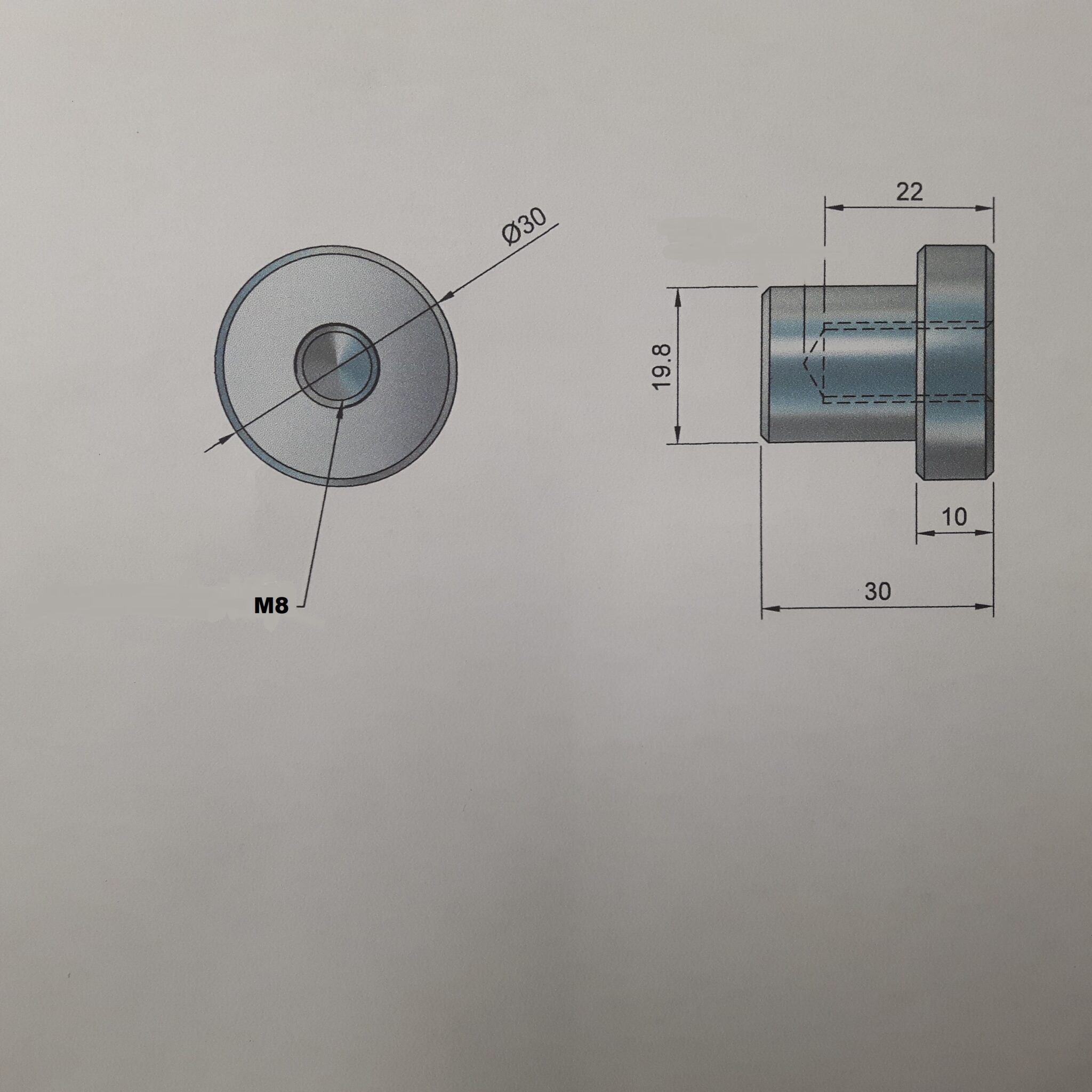 Aluminium lasbus / draadbus M8 x 1,25 mm - Ø 30 mm - Performance-Parts.eu
